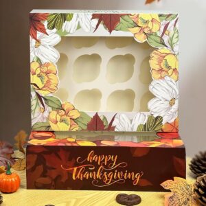 Thanksgiving 12 Cupcake Containers 16-Packs Cupcake Box Cupcakes Carrier, 12 Cupcake Boxes with Window 13"x10"x3.5"