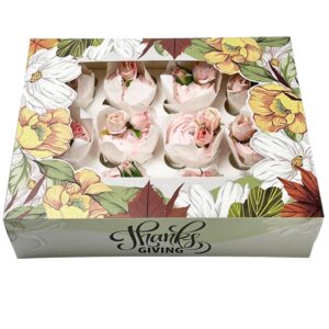 Thanksgiving 12 Cupcake Containers 16-Packs Cupcake Box Cupcakes Carrier, 12 Cupcake Boxes with Window 13"x10"x3.5"