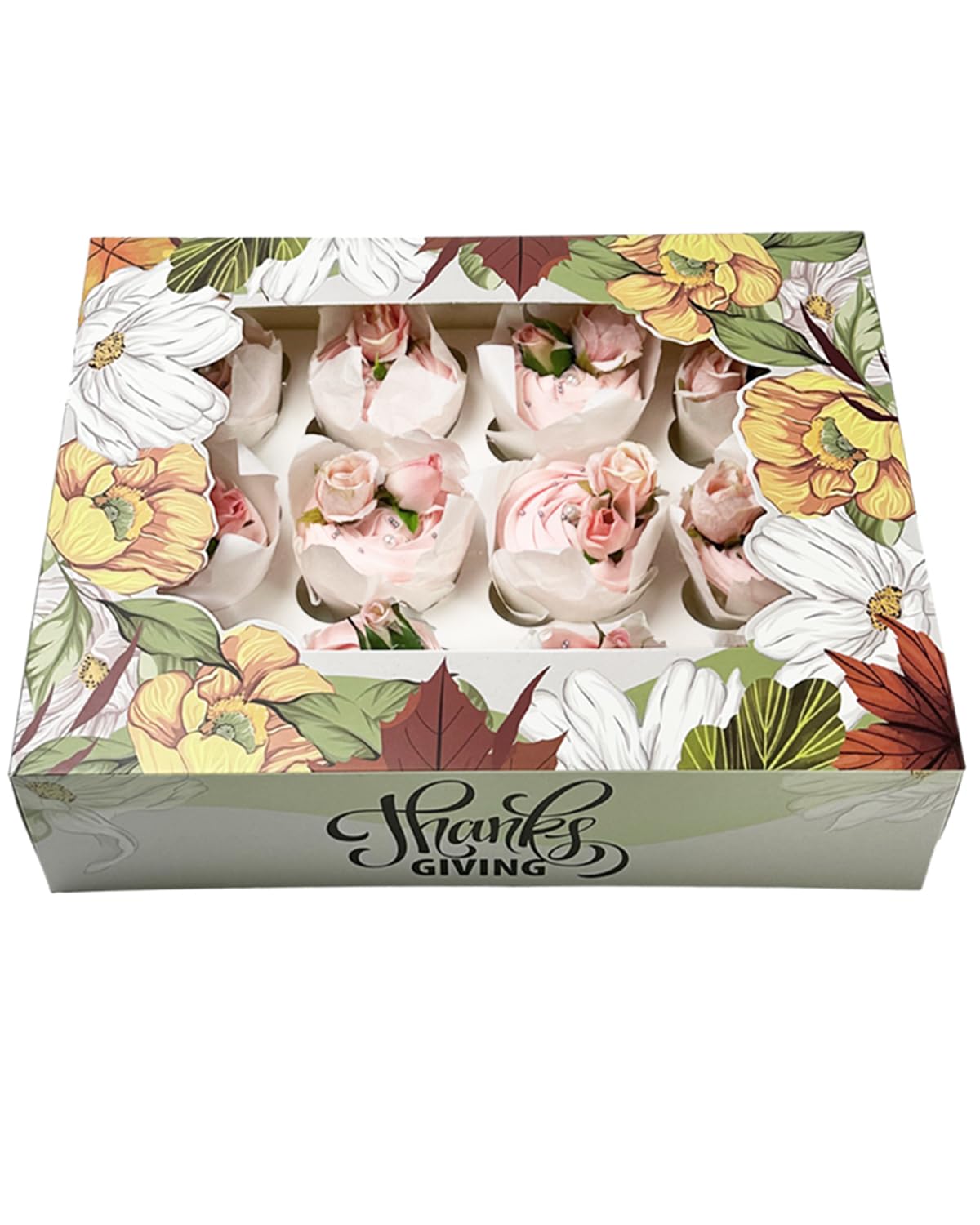 Thanksgiving 12 Cupcake Containers 16-Packs Cupcake Box Cupcakes Carrier, 12 Cupcake Boxes with Window 13"x10"x3.5"