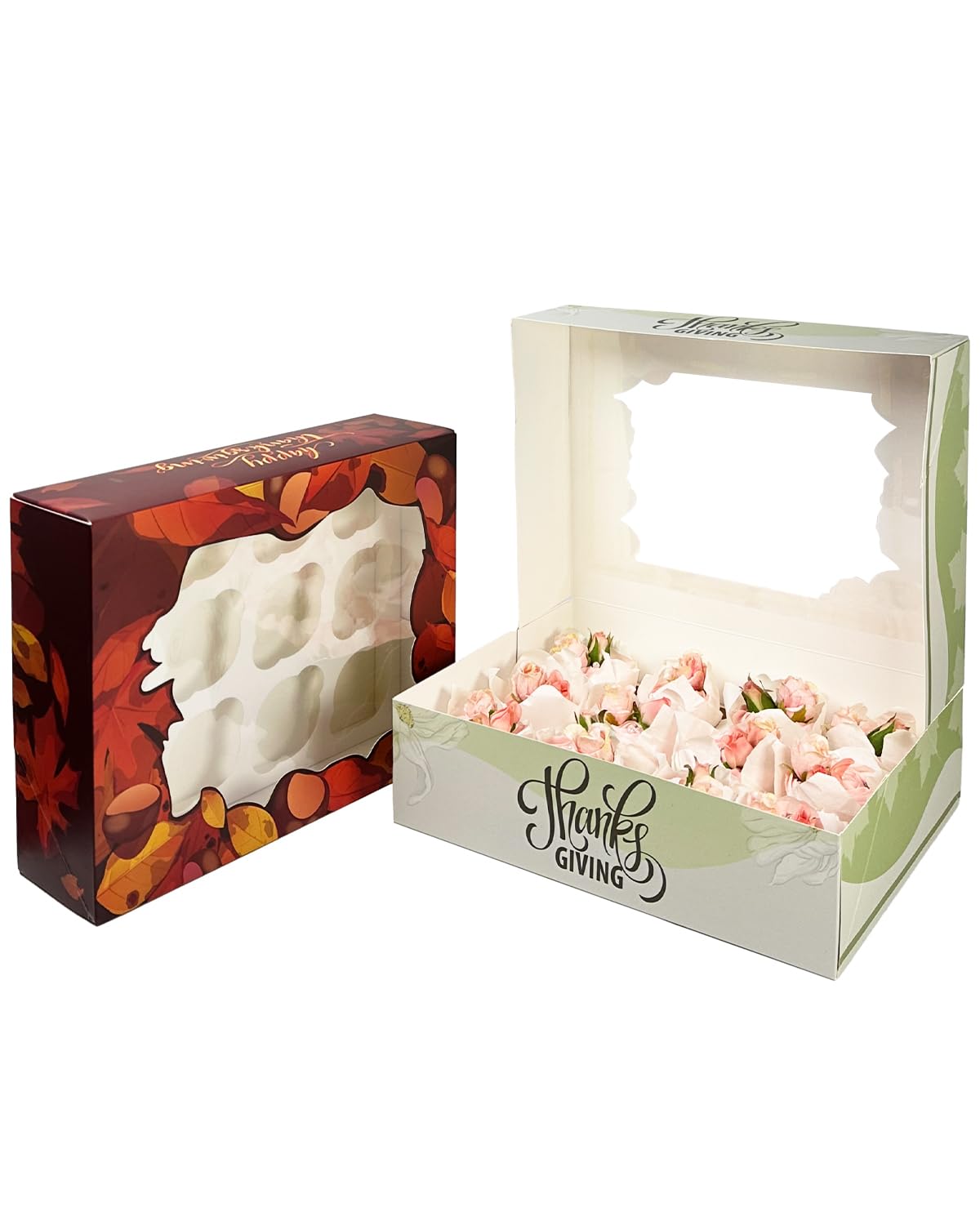 Thanksgiving 12 Cupcake Containers 16-Packs Cupcake Box Cupcakes Carrier, 12 Cupcake Boxes with Window 13"x10"x3.5"