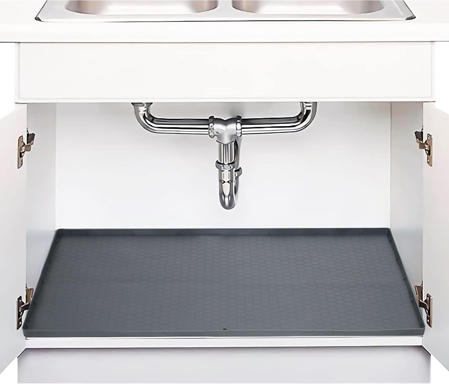 AstraHome Under Sink Mat | Waterproof Kitchen Cabinet Tray | 34" x 22" Silicone Under Sink Liner with Push Down Drain | Sink Protector for Kitchen Sink | Kitchen Sink Mats for Leaks and Drips