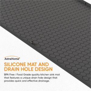 AstraHome Under Sink Mat | Waterproof Kitchen Cabinet Tray | 34" x 22" Silicone Under Sink Liner with Push Down Drain | Sink Protector for Kitchen Sink | Kitchen Sink Mats for Leaks and Drips