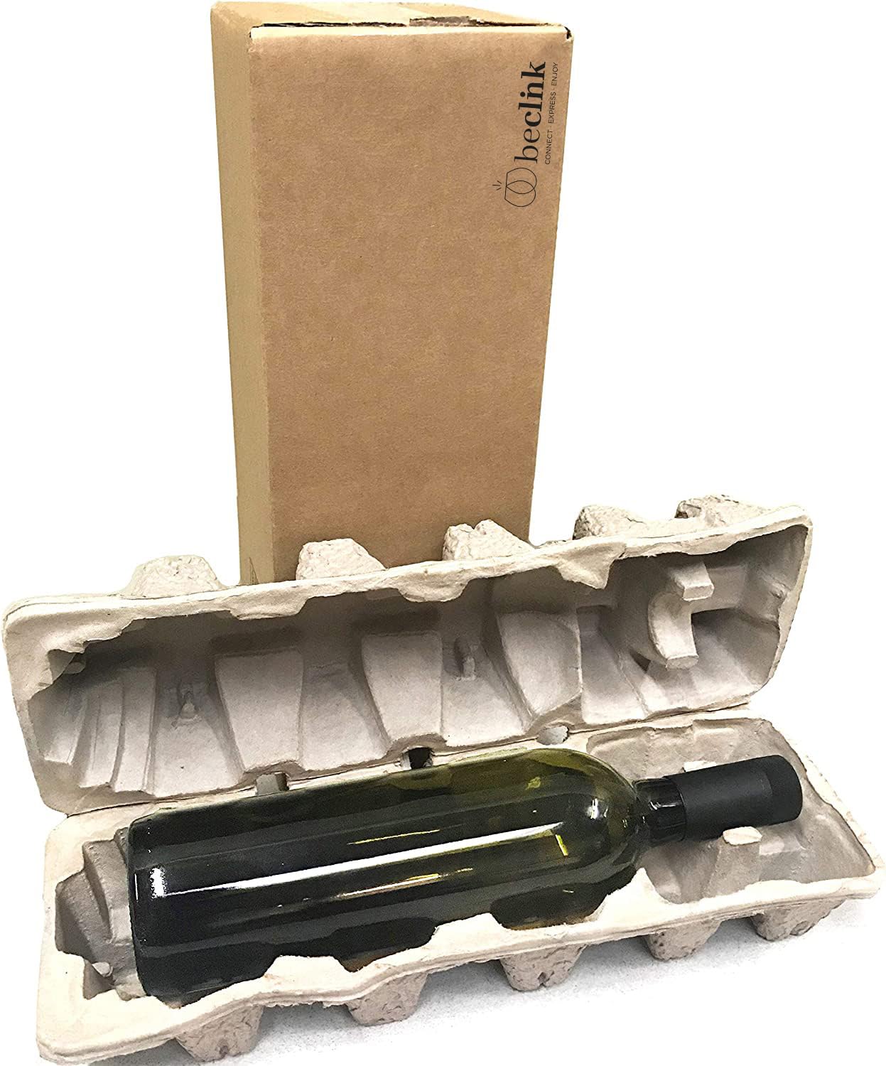 Beclink Wine Shipping Box (1 bottle) with Protective Tray, Biodegradable, Made from Recycled Materials - Pack of 1