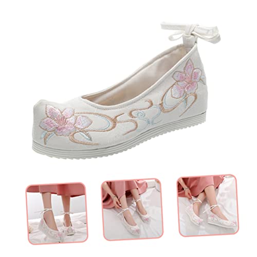 KESYOO 1 Pair Embroidered Shoes Female Silk Shoes Slippers House Slippers Ancient Ballet Shoes Pumps Shoes Vnitage Pumps Sandals Cotton Clothing Shoes White Folk-Custom Bride