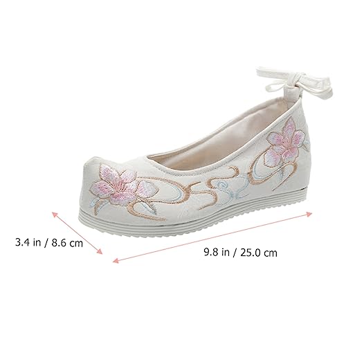 KESYOO 1 Pair Embroidered Shoes Female Silk Shoes Slippers House Slippers Ancient Ballet Shoes Pumps Shoes Vnitage Pumps Sandals Cotton Clothing Shoes White Folk-Custom Bride