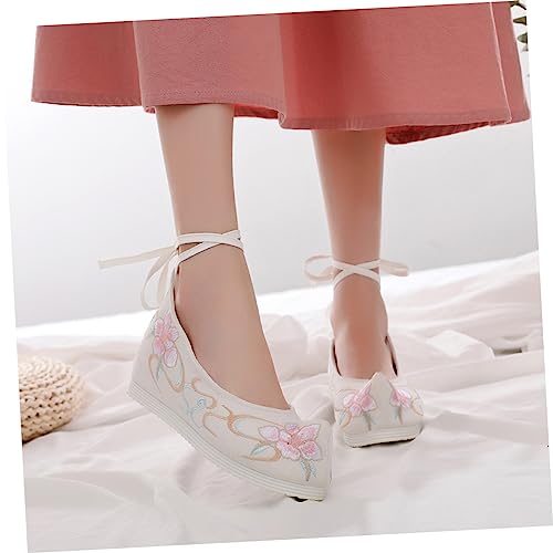 KESYOO 1 Pair Embroidered Shoes Female Silk Shoes Slippers House Slippers Ancient Ballet Shoes Pumps Shoes Vnitage Pumps Sandals Cotton Clothing Shoes White Folk-Custom Bride