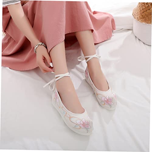 KESYOO 1 Pair Embroidered Shoes Female Silk Shoes Slippers House Slippers Ancient Ballet Shoes Pumps Shoes Vnitage Pumps Sandals Cotton Clothing Shoes White Folk-Custom Bride