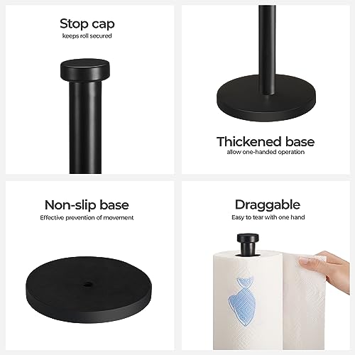 Waissdea Paper Towel Holder Countertop, Kitchen Paper Towel Roll Holder with Weighted Base, Free Standing Paper Towel Holder Stand for Standard or Jumbo-Sized Rolls，WPTH003BK，Black