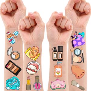 96 PCS Spa Makeup Temporary Tattoo Stickers Theme Birthday Party Decorations Supplies Favors Decor Cute Beauty Cosmetic Nail Tattoos Sticker Gifts for Kids Girls Women School Prizes Carnival Christmas