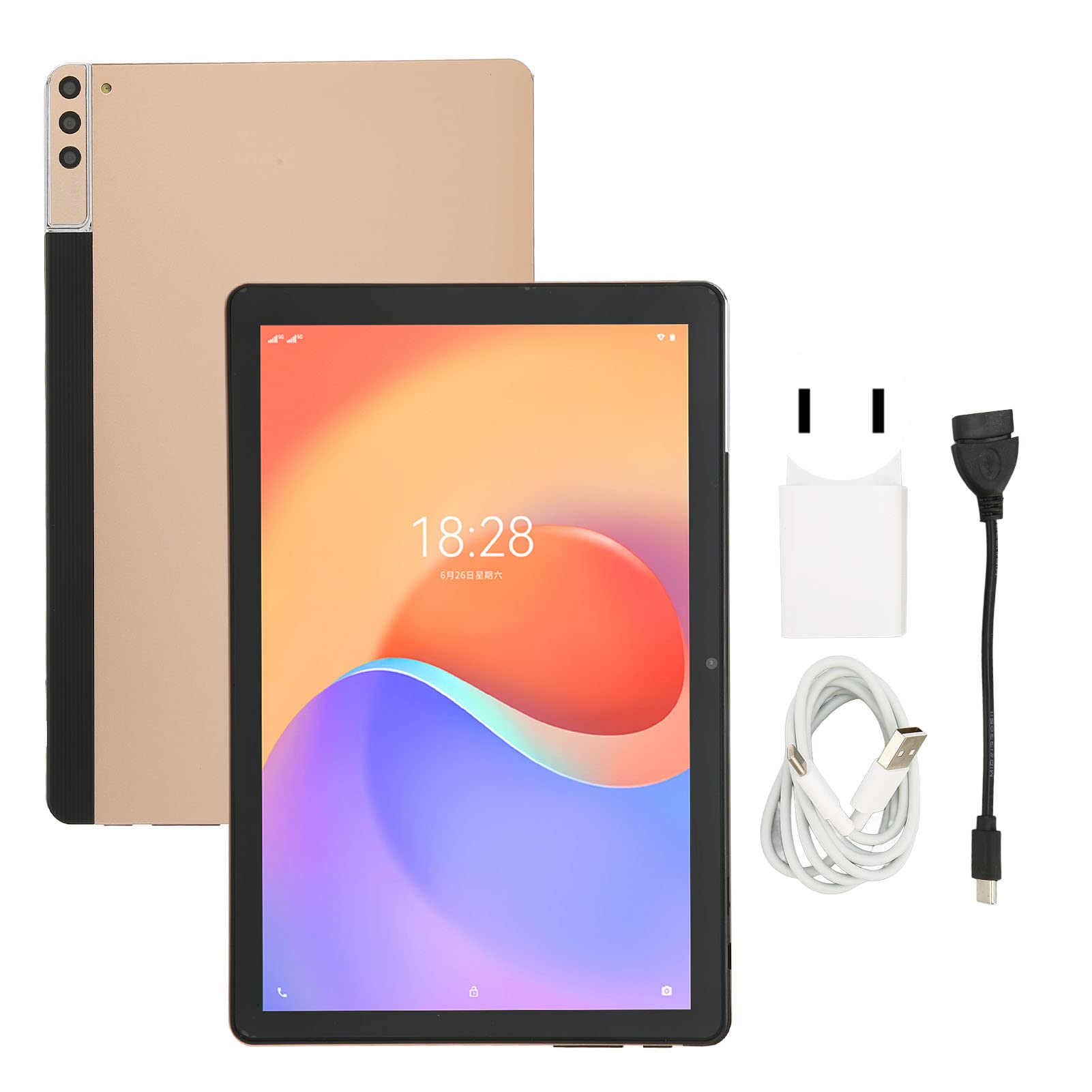 GLOGLOW 10 Inch Tablet, Gold Octa Core Processor 12GB RAM 128GB ROM 100-240V Calling Tablet 5G WiFi Fast Charging Support for Learning for Android 11.0 (US Plug)