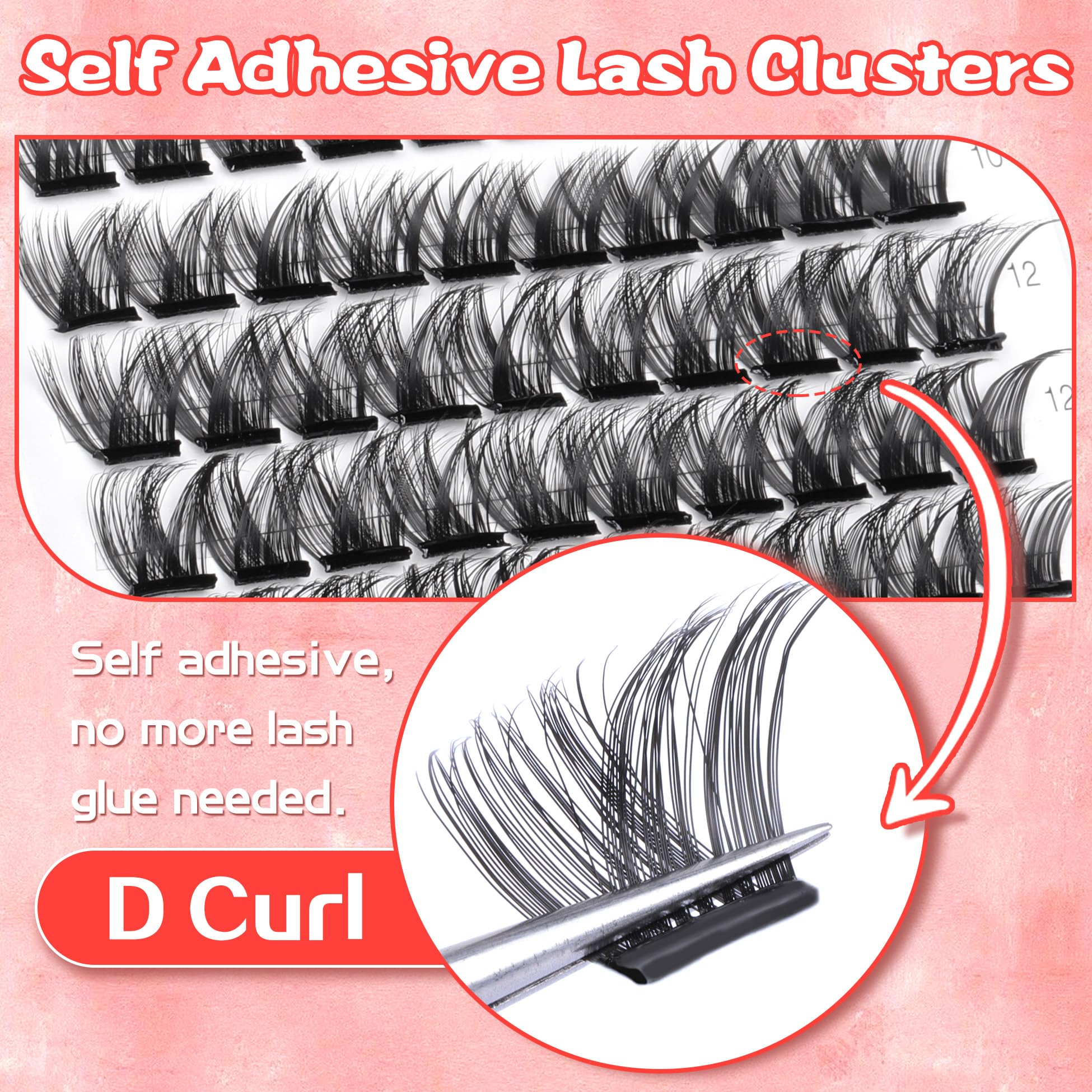 Self Adhesive Eyelashes, Lash Clusters Self Adhesive DIY Lash Extension 120 pcs Reusable Individual Lashes No Glue 8-16mm Mixed Length Press on Lashes Reusable Cluster Lashes Self Apply by EYDEVRO