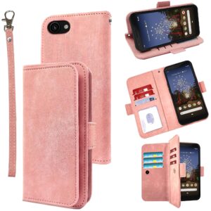 furiet compatible with google pixel 3a wallet case wrist strap lanyard leather flip credit id card holder stand cell accessories folio purse phone cover for pixel3a pixle a3 women men pink