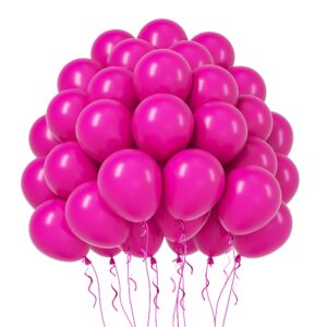 80pcs hot pink balloons 12inch,bright pink latex balloons for birthday bridal shower wedding bachelorette party decorations (with hot pink ribbon)