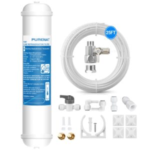 inline water filter kit for refrigerator and ice maker,1/4" quick connect post carbon filter replacement for reverse osmosis water system with feed water valve,1/4" water line and fittings