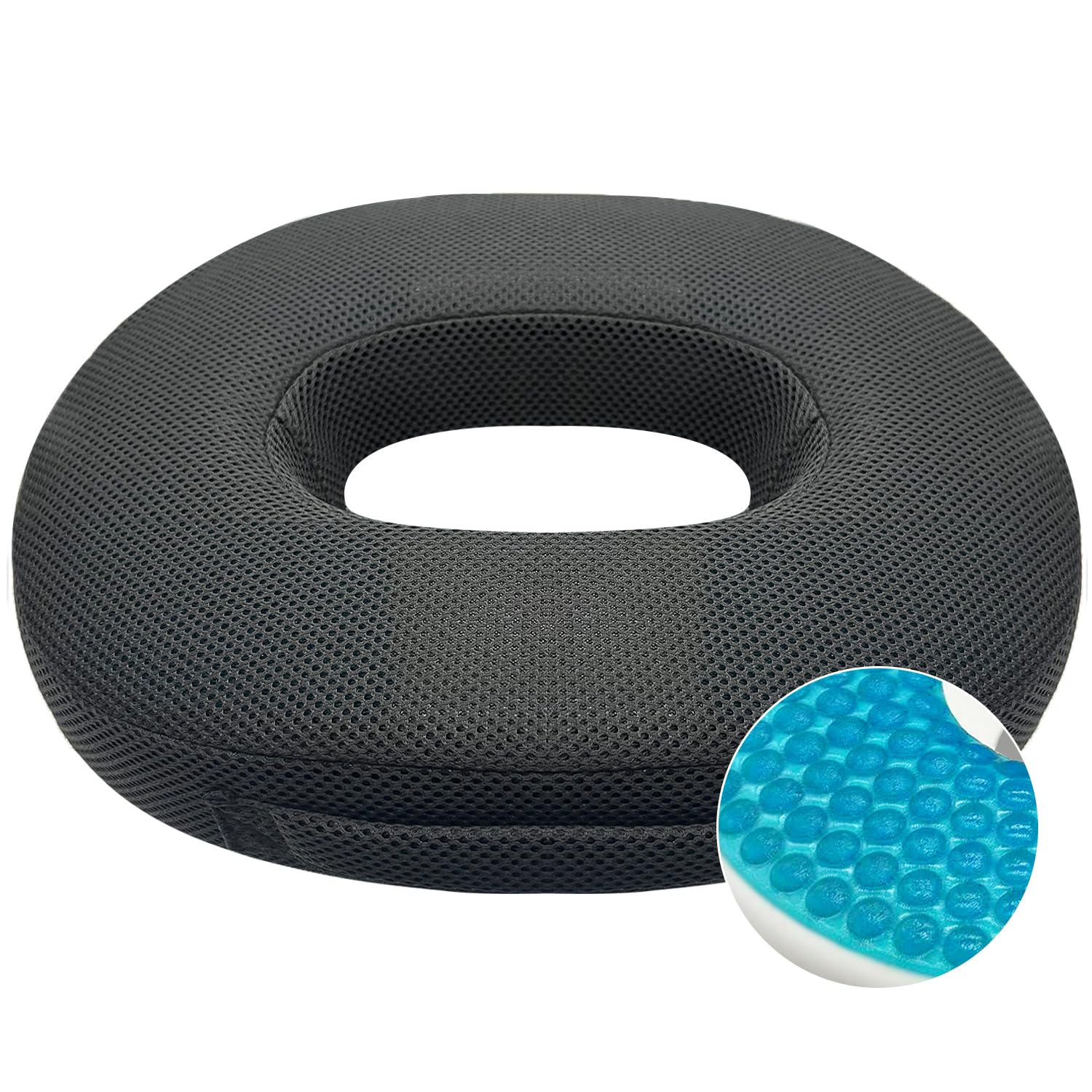 Gel Seat Cushion Non-Slip Orthopedic Donut Pillow & Memory Foam Coccyx Cushion for Tailbone Pain - Office Chair Car Seat Cushion - Sciatica (Black-Big)