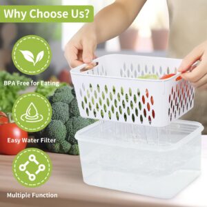 Saymkpesd Fruit Storage Containers for Fridge, Multipurpose Leak Proof Fridge Organizers and Storage with Strainer Fresh Keeper Vegetable Storage Containers for Produce Berry Meat BPA Free