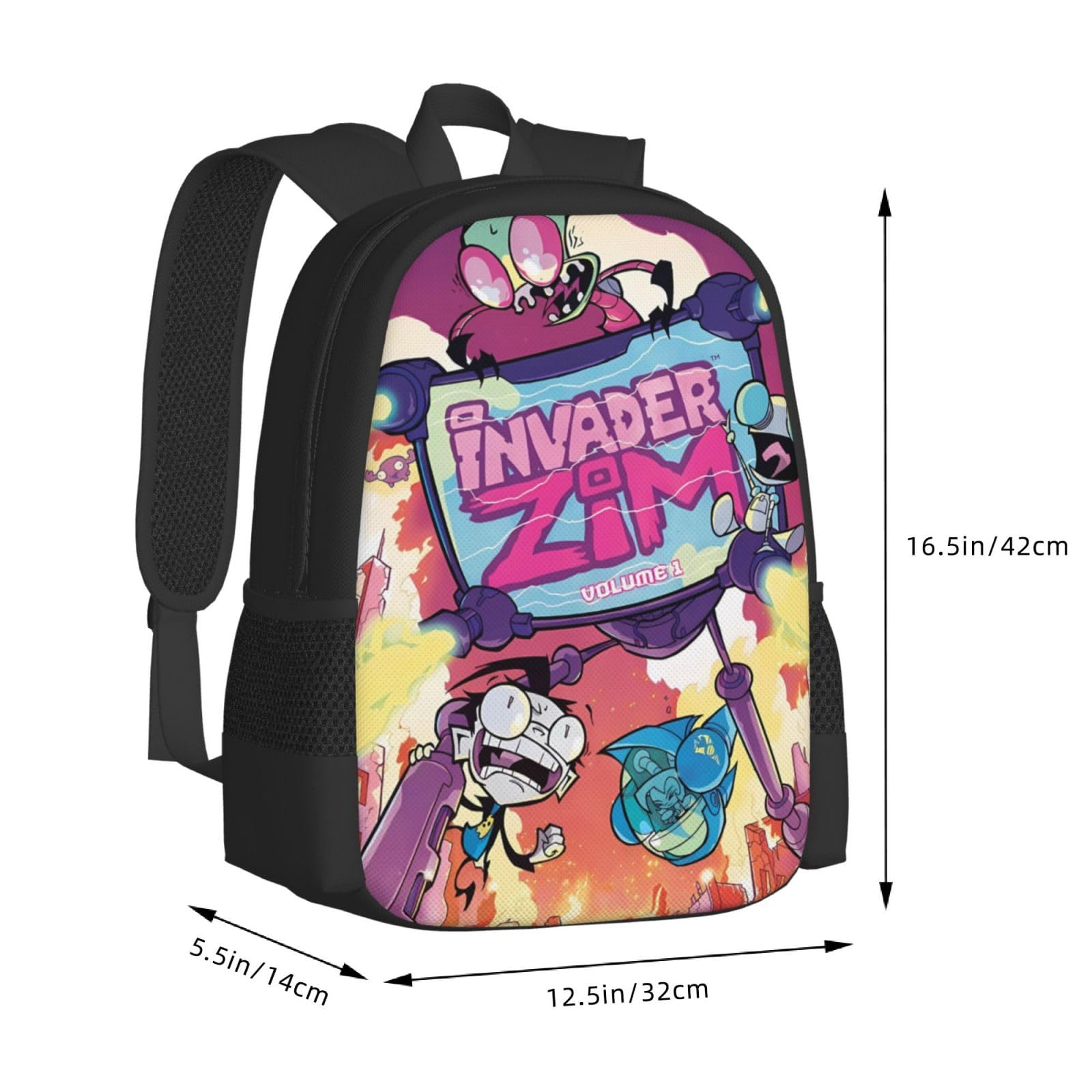 CONPELSON Backpacks Invader Anime Zim Adjustable Laptop Backpack Double Shoulder Bag for Women Men Climbing Shopping Work