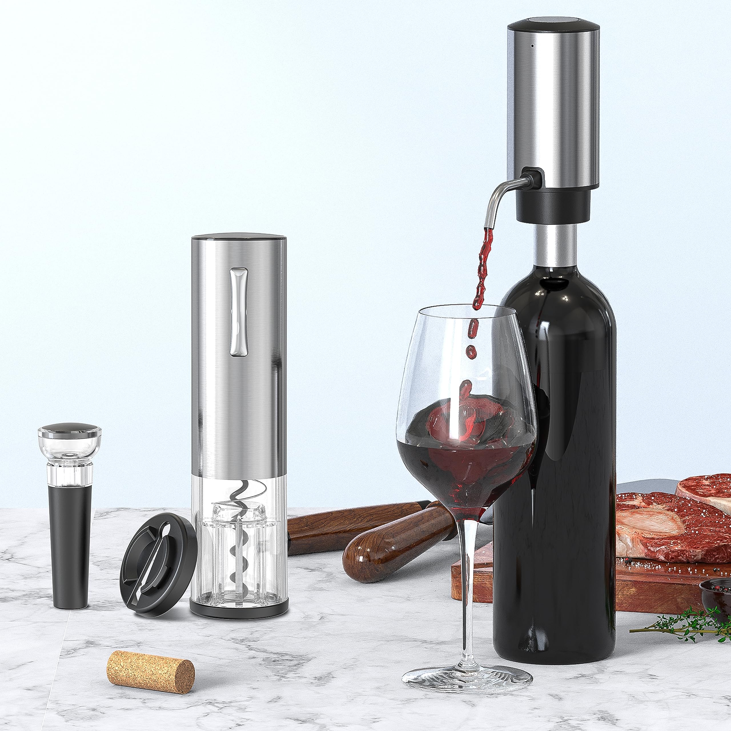 Electric Wine Aerator Set, ESCLAP Wine Gift Set with Rechargeable Wine Opener, Electric Wine Aerator, Vacuum Stoppers and Foil Cutter, 4-in-1 Electric Wine Gifts for Wine Lovers Kitchen Home Bar