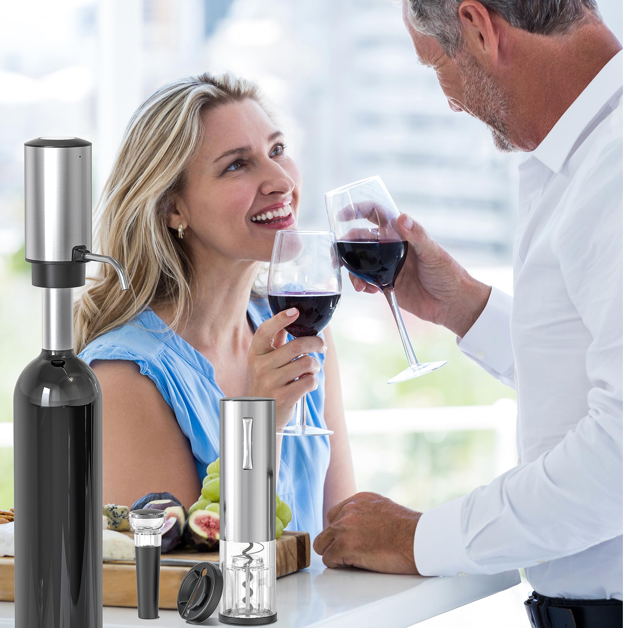 Electric Wine Aerator Set, ESCLAP Wine Gift Set with Rechargeable Wine Opener, Electric Wine Aerator, Vacuum Stoppers and Foil Cutter, 4-in-1 Electric Wine Gifts for Wine Lovers Kitchen Home Bar