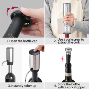 Electric Wine Aerator Set, ESCLAP Wine Gift Set with Rechargeable Wine Opener, Electric Wine Aerator, Vacuum Stoppers and Foil Cutter, 4-in-1 Electric Wine Gifts for Wine Lovers Kitchen Home Bar