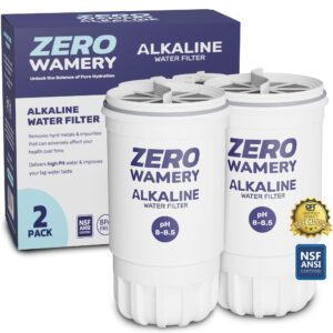 zero wamery 5-stage alkaline filter 2-pack - replacement for zero filter zr-017 pitchers & dispensers - nsf certified, reduces pfoa/pfos, chlorine & more