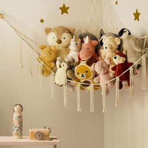 mirolam Stuffed Animal Net Hammock Corner Hanging Stuff Animals Organizer Holder Toy Hammock Storage Boho Nursery Play Room Bedroom Dorm Decor