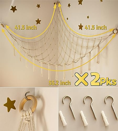 mirolam Stuffed Animal Net Hammock Corner Hanging Stuff Animals Organizer Holder Toy Hammock Storage Boho Nursery Play Room Bedroom Dorm Decor