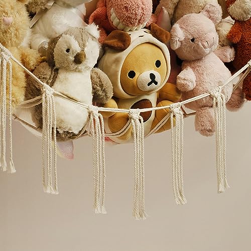 mirolam Stuffed Animal Net Hammock Corner Hanging Stuff Animals Organizer Holder Toy Hammock Storage Boho Nursery Play Room Bedroom Dorm Decor