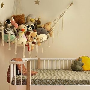 mirolam Stuffed Animal Net Hammock Corner Hanging Stuff Animals Organizer Holder Toy Hammock Storage Boho Nursery Play Room Bedroom Dorm Decor