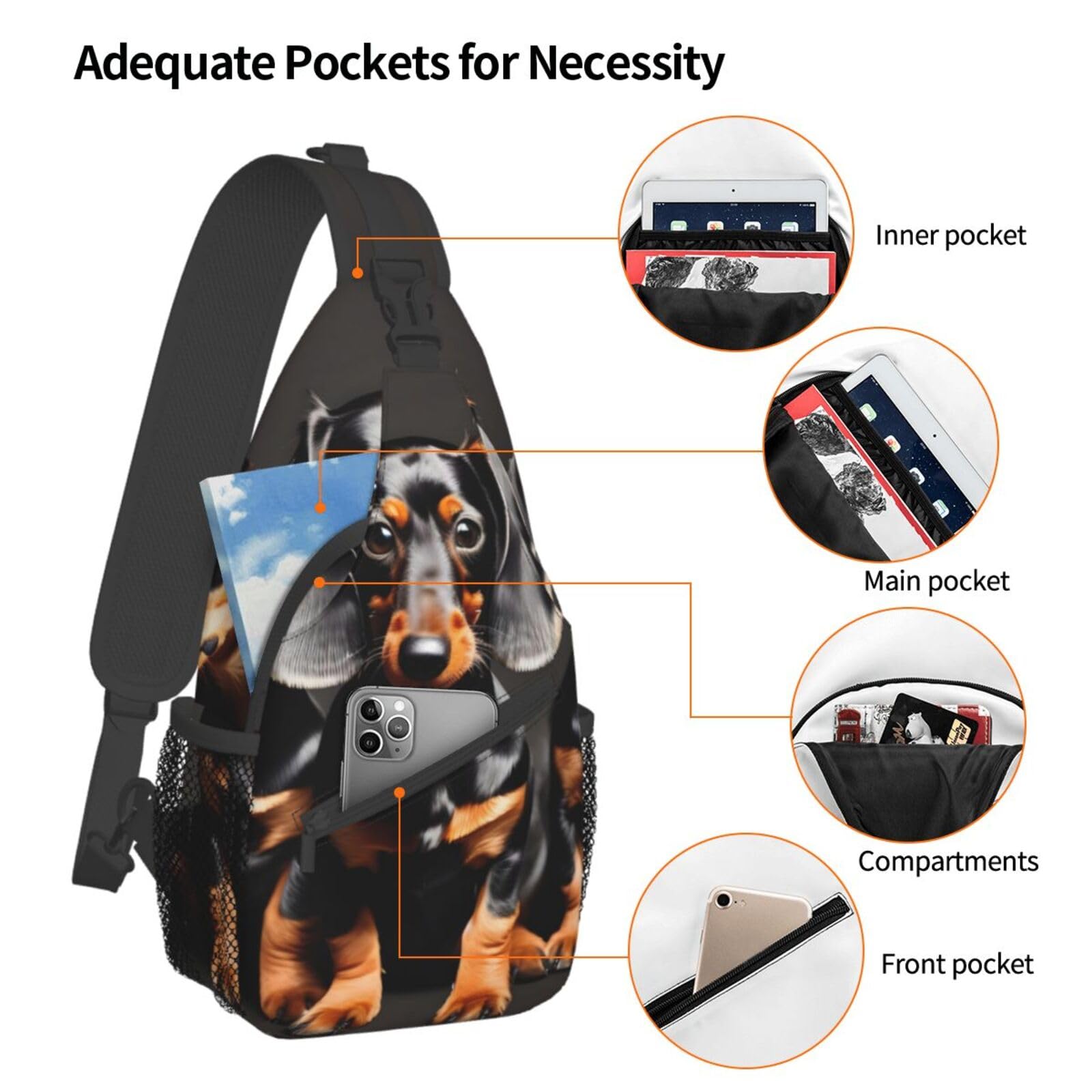 FRESQA Three Dachshunds Chest Bag Diagonally Sling Backpack Men Women Travel By Multifunctional Outdoor Sports Daypack