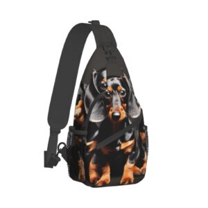 FRESQA Three Dachshunds Chest Bag Diagonally Sling Backpack Men Women Travel By Multifunctional Outdoor Sports Daypack