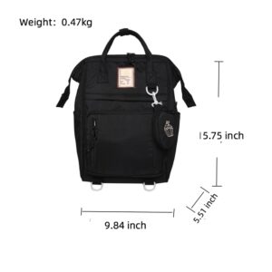 DEEPWIN Kawaii Backpack With Cute Accessories Nylon Shoulder Crossbody Backpack With Small Wallet Accessories (BLACK)