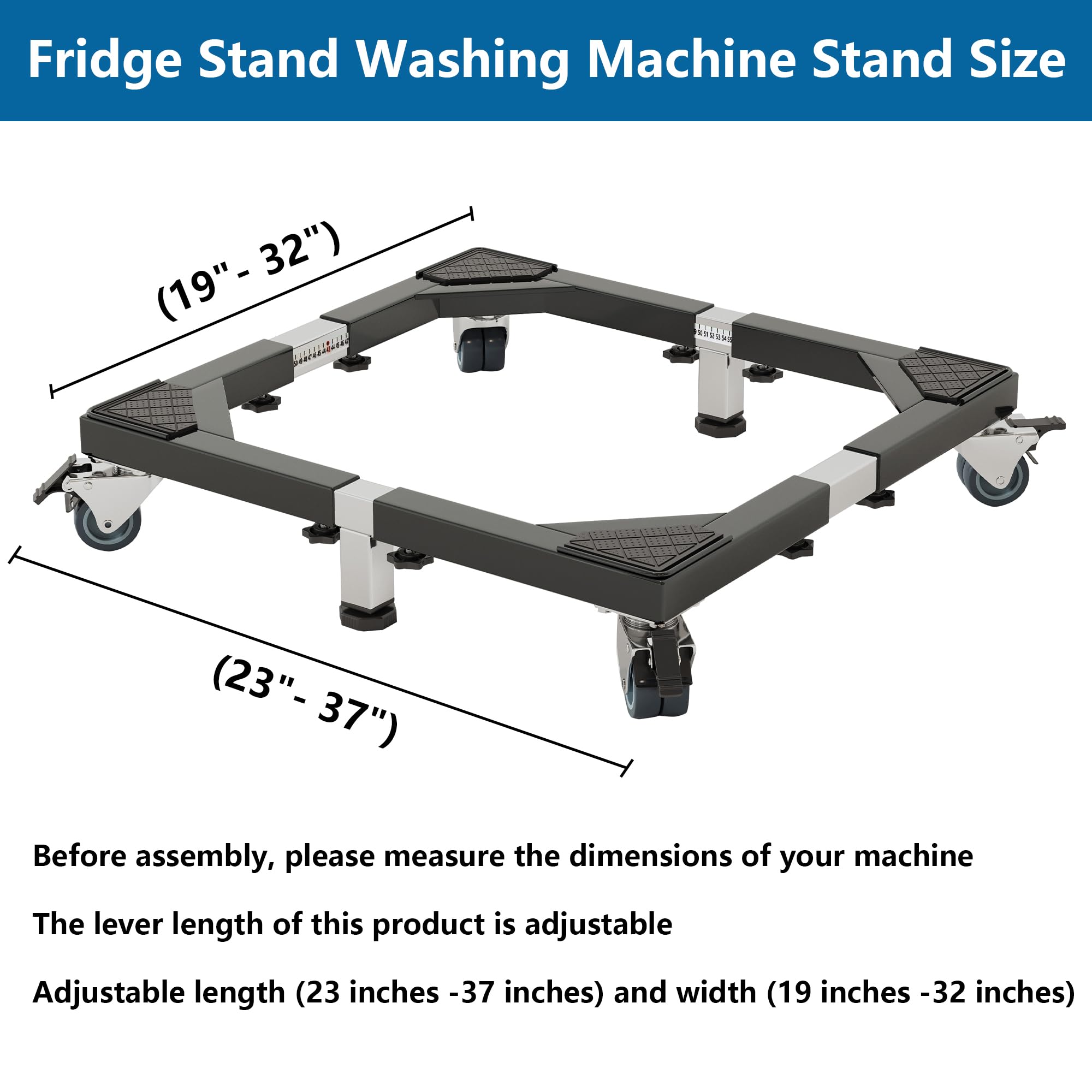 Zsytbyyds All Steel Mobile Base Heavy Duty Furniture Dolly Adjustable Mini Fridge Stand Washing Machine Stand Furniture Dolly for Washer, Refrigerator and Dryer（Black）