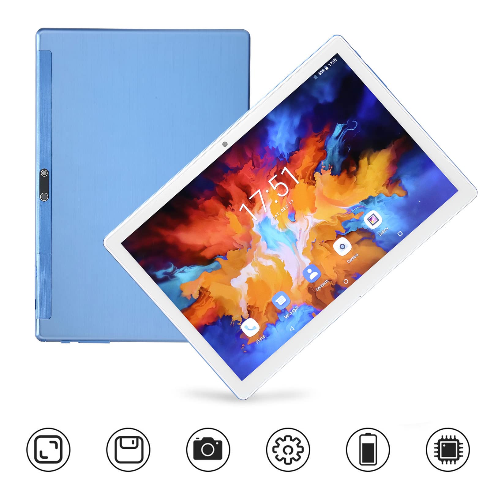 GLOGLOW Gaming Tablet, Office Tablet 5G WiFi Quad Core 10.1 Inch 8GB RAM 128GB ROM for School (Blue)