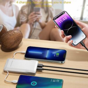 Metecsmart 2 Pack10000mAh Portable Phone Charger with Built in 2 Cables, Small Slim Mini Power Bank Fast Charging, USB-C Input/Output External Battery Pack Compatible with iPhone, Android, and iPad