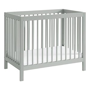 oxford baby essentials island mini 4-in-1 convertible crib with round spindles, gray, greenguard gold certified