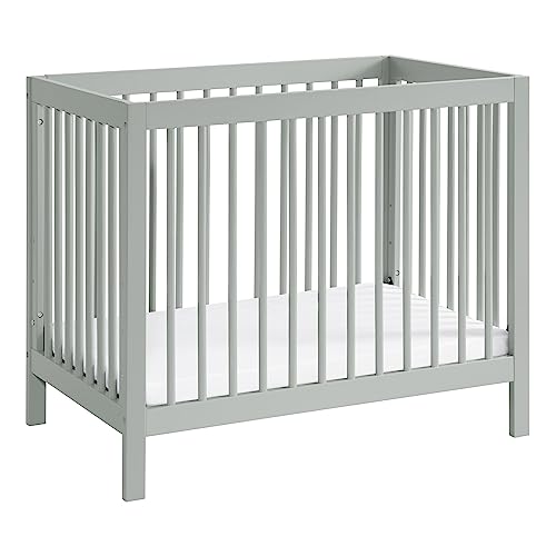 Oxford Baby Essentials Island Mini 4-in-1 Convertible Crib with Round Spindles, Gray, GreenGuard Gold Certified