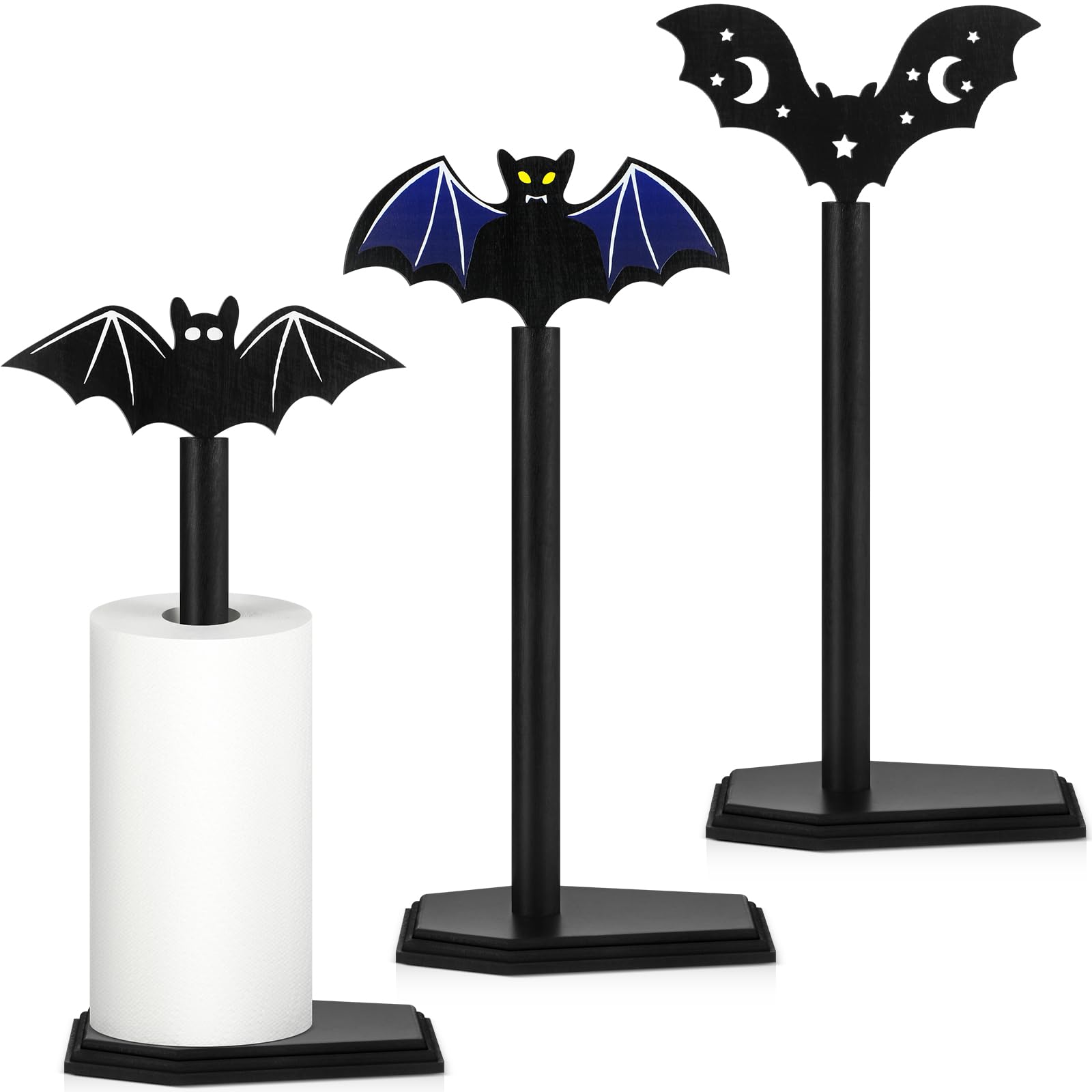 Sliner 3 Pcs Halloween Bat Paper Towel Holder Gothic Paper Towel Holder with Coffin Base Gothic Home Decor for Spooky Rustic Halloween Bat Decor for Home Toilet Kitchen