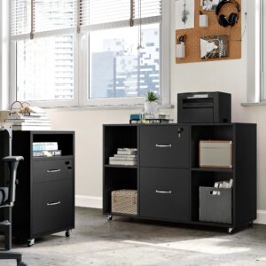 Topeakmart Black File Cabinet Large Mobile Filing Cabinet with Storage for Letter Size A4 Size, Printer Stand for Home Office