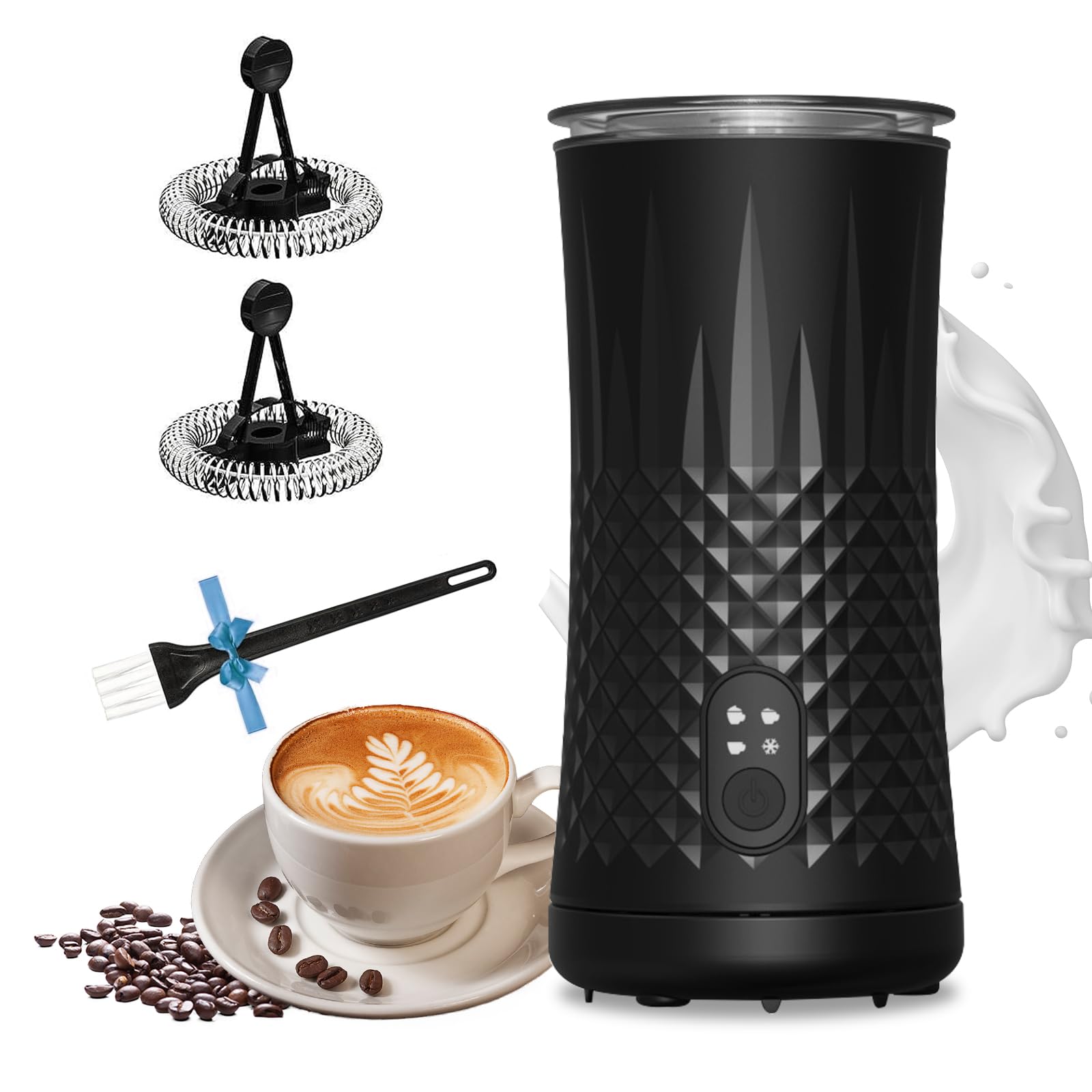 VRORFUN Electric Milk Frother and Steamer, 4-in-1 Automatic Milk Frother and Warmer Heater, Hot and Cold Milk Foam Maker for Coffee, Latte, Cappuccino Silent Operation, Black