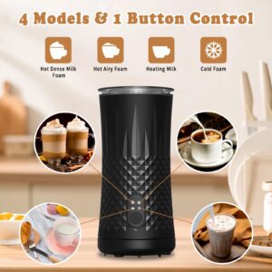 VRORFUN Electric Milk Frother and Steamer, 4-in-1 Automatic Milk Frother and Warmer Heater, Hot and Cold Milk Foam Maker for Coffee, Latte, Cappuccino Silent Operation, Black