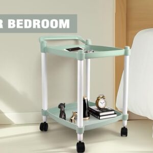 Storage Cart on Wheels Rolling Utility Cart with Wheels, Side Table End Bedside Table with Wheels Green