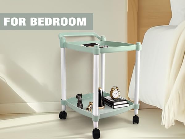 Storage Cart on Wheels Rolling Utility Cart with Wheels, Side Table End Bedside Table with Wheels Green