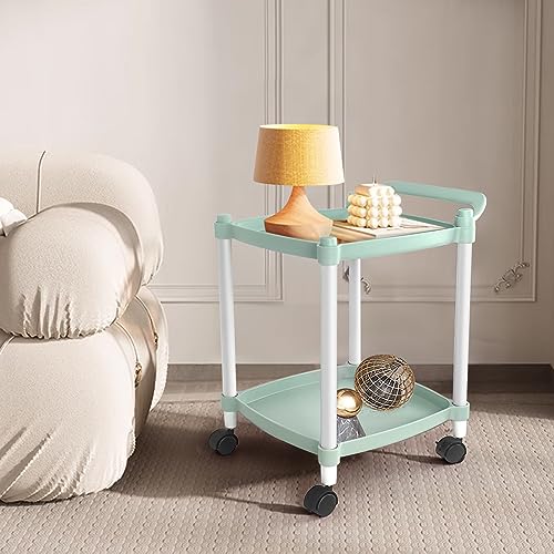 Storage Cart on Wheels Rolling Utility Cart with Wheels, Side Table End Bedside Table with Wheels Green