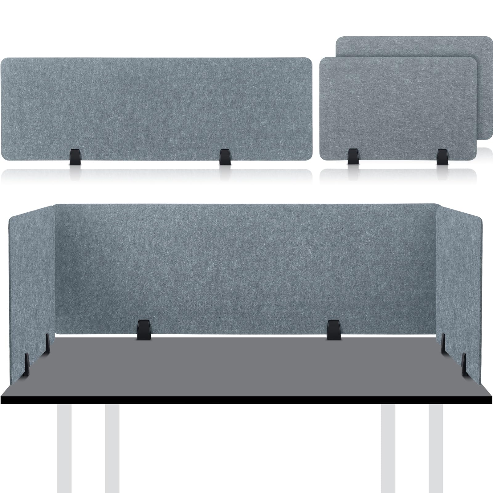 Yaomiao 3 Pcs Acoustic Desk Divider Soundproof Desk Privacy Panel Freestanding Desk Partitions Sound Absorbing for Students Office Reduce Noise Visual Distractions (47.3 x 16", 24 x 16", Light Gray)