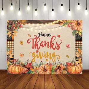 Mocsicka Fall Thanksgiving Party Decorations Rustic Wood Maple Leaves Pumpkin Photography Background Happy Thanksgiving Farm Harvest Photo Booth Props (7x5ft)