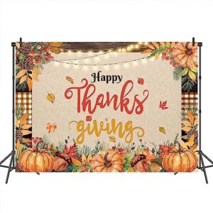 Mocsicka Fall Thanksgiving Party Decorations Rustic Wood Maple Leaves Pumpkin Photography Background Happy Thanksgiving Farm Harvest Photo Booth Props (7x5ft)