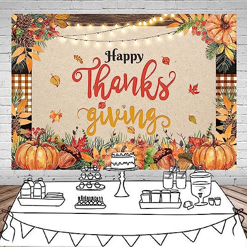 Mocsicka Fall Thanksgiving Party Decorations Rustic Wood Maple Leaves Pumpkin Photography Background Happy Thanksgiving Farm Harvest Photo Booth Props (7x5ft)