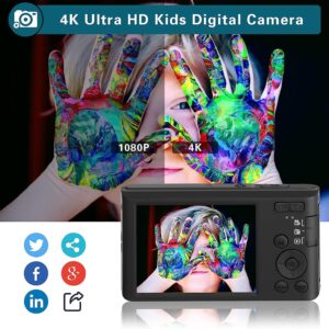 Digital Camera, FHD 1080P 48MP Digital Point and Shoot Camera with 32GB SD Card, 16X Digital Zoom, 2 Batteries, Portable Small Vlogging Camera for Kids, Teens Students, Seniors