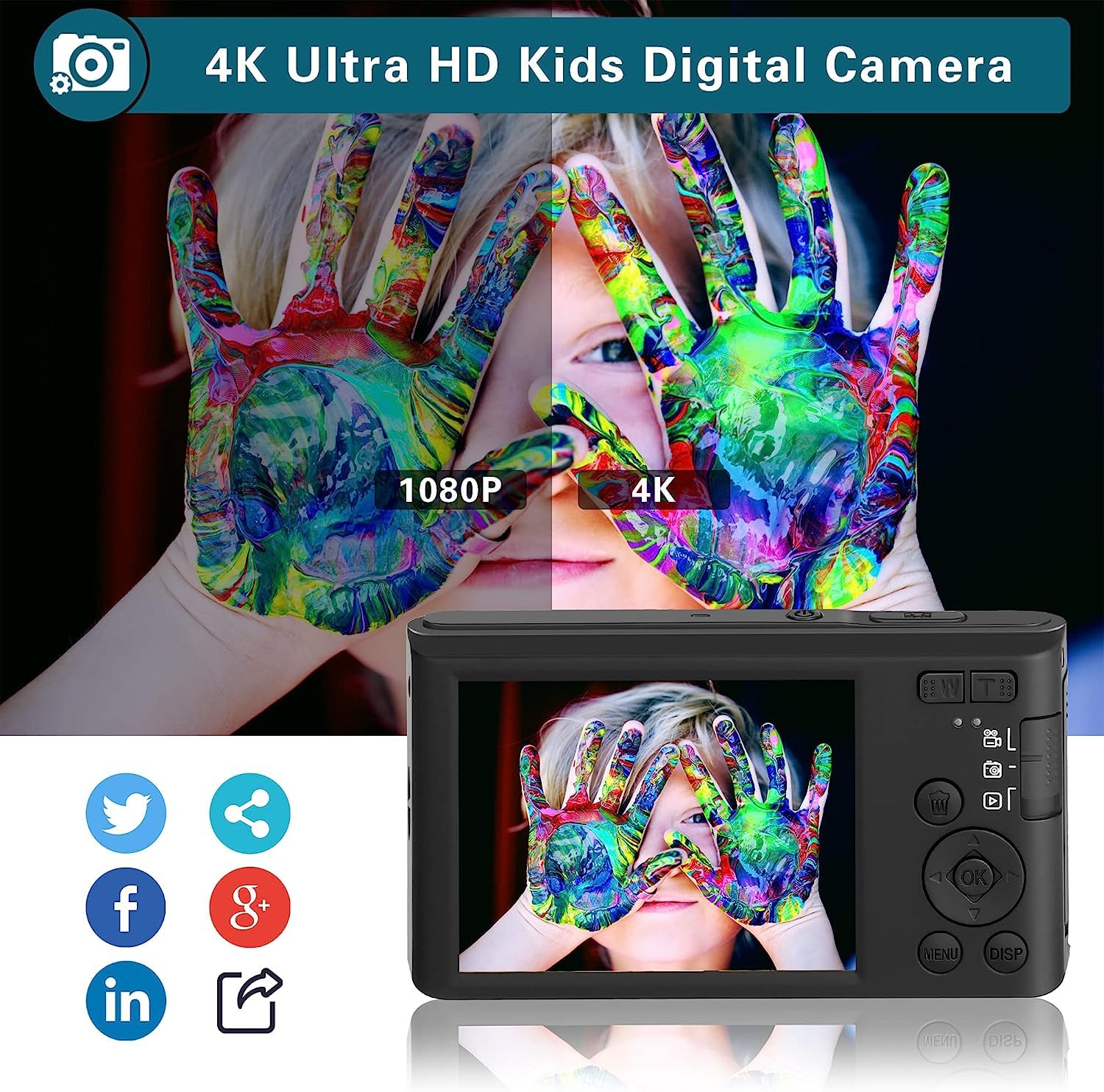 Digital Camera, FHD 1080P 48MP Digital Point and Shoot Camera with 32GB SD Card, 16X Digital Zoom, 2 Batteries, Portable Small Vlogging Camera for Kids, Teens Students, Seniors